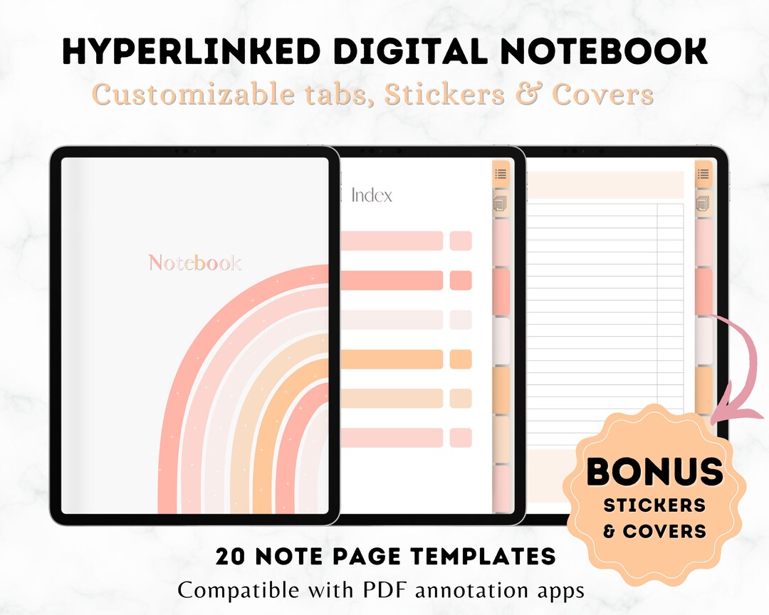 Rainbow Digital Notebook Goodnotes, Digital Hyperlinked Notebook ...