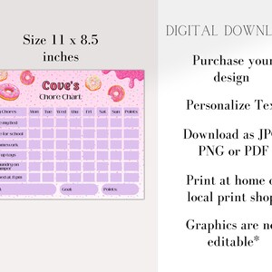 Editable Kids Checklist Donuts Reward Chart Chore Chart - Etsy