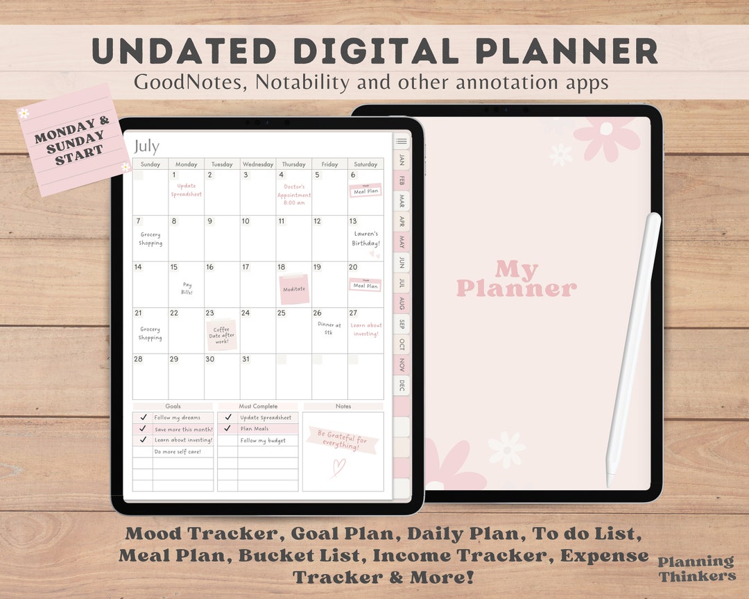 Undated iPad Planner, Digital Planner Goodnotes, Goodnotes Planner ...