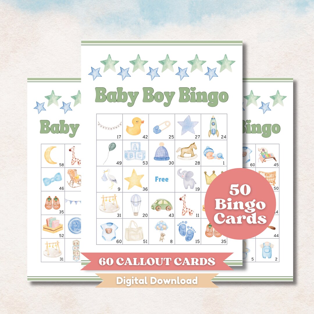 Green Baby Bingo Cards, Baby Boy Bingo Game, Printable Baby Shower ...