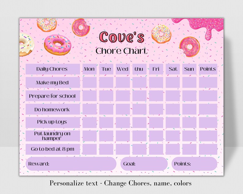 Editable Kids Checklist Donuts Reward Chart Chore Chart - Etsy
