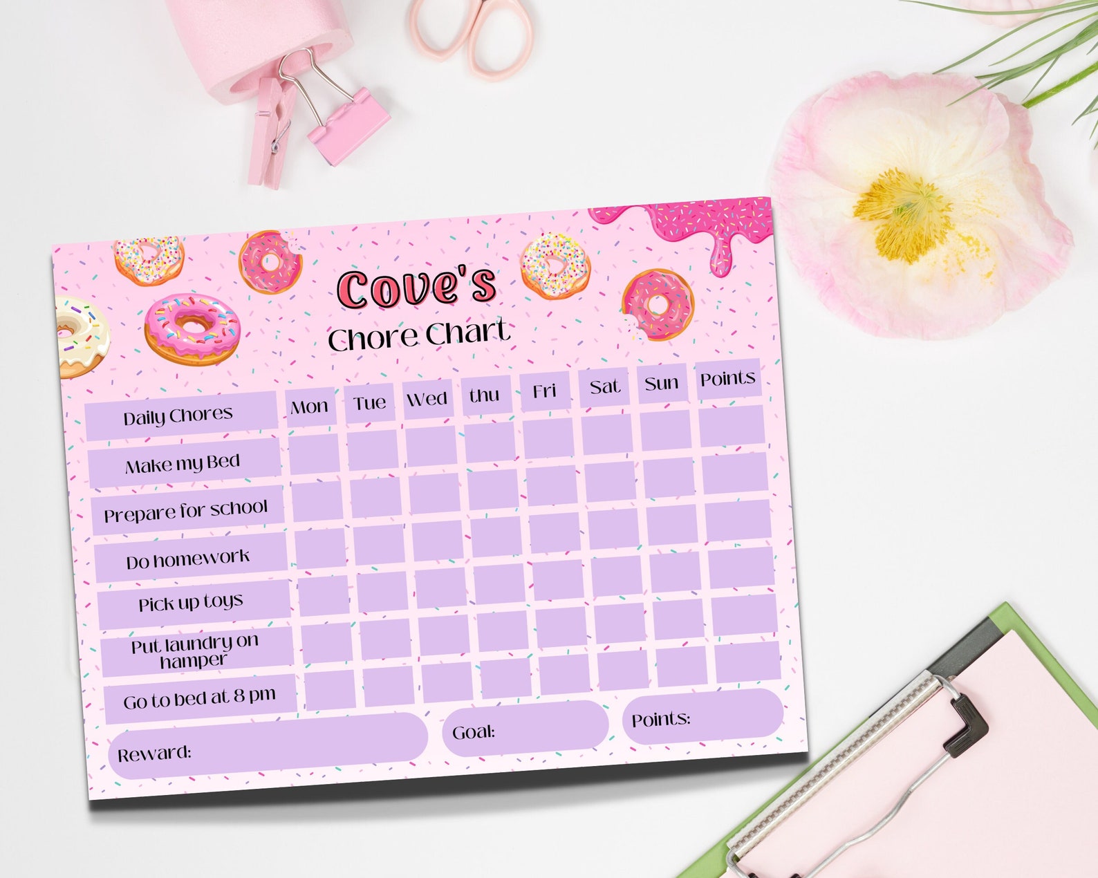 Editable Kids Checklist Donuts Reward Chart Chore Chart - Etsy