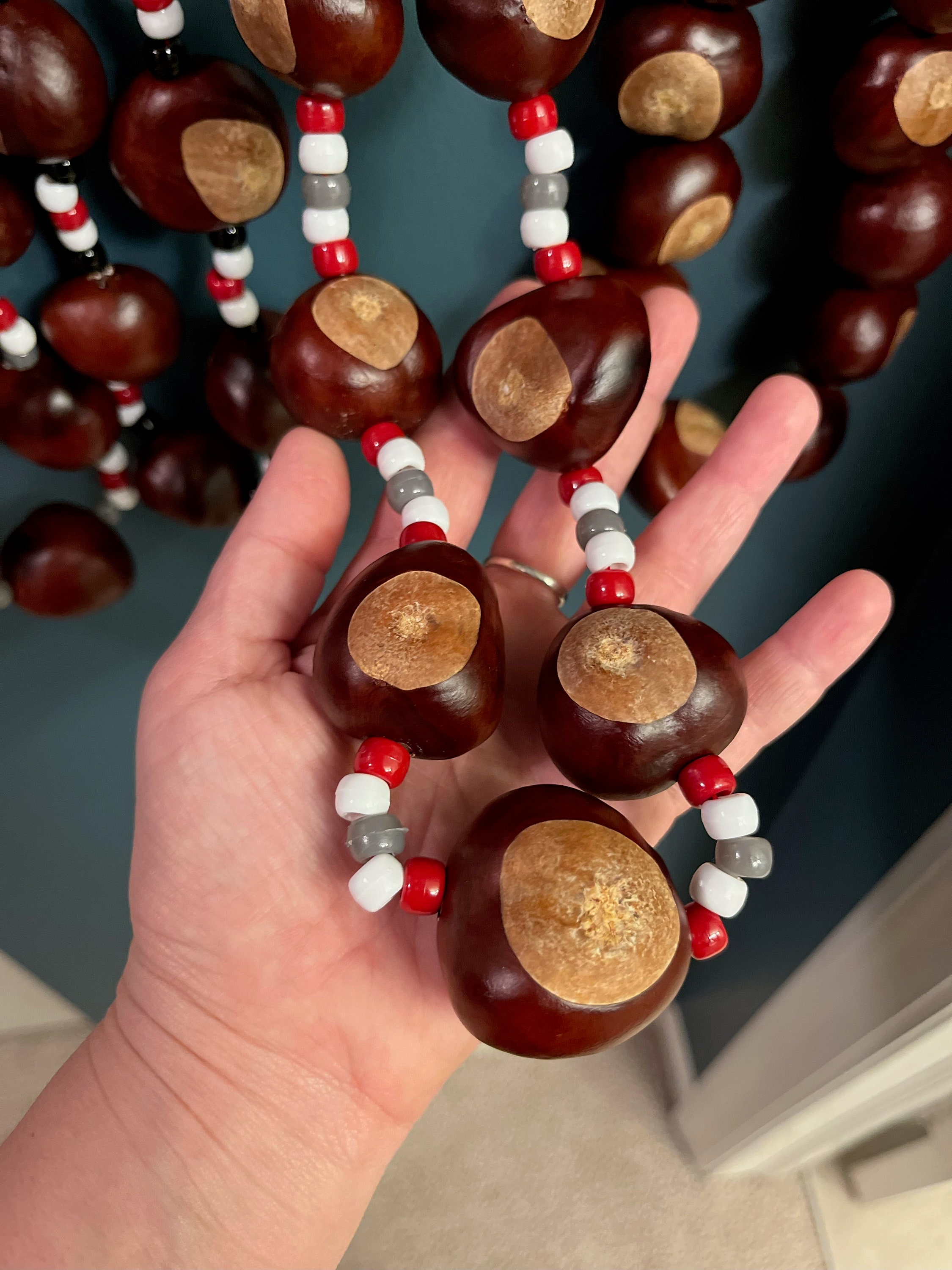Buckeye Necklace: Real Ohio Grown, Scarlet & Gray Beads - Etsy