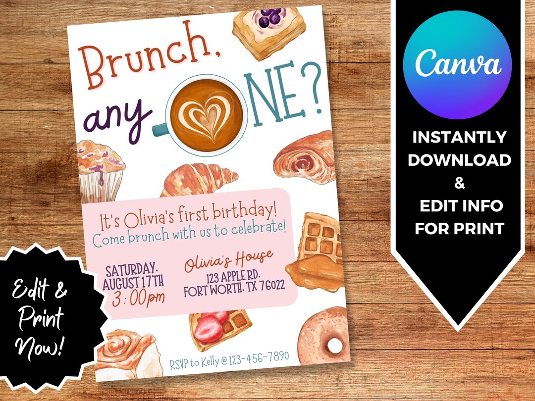Brunch Anyone Pastry First Birthday Invitation - Editable Template - Etsy