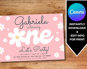 Pink Daisy Second Birthday Invitation Editable Template - Etsy