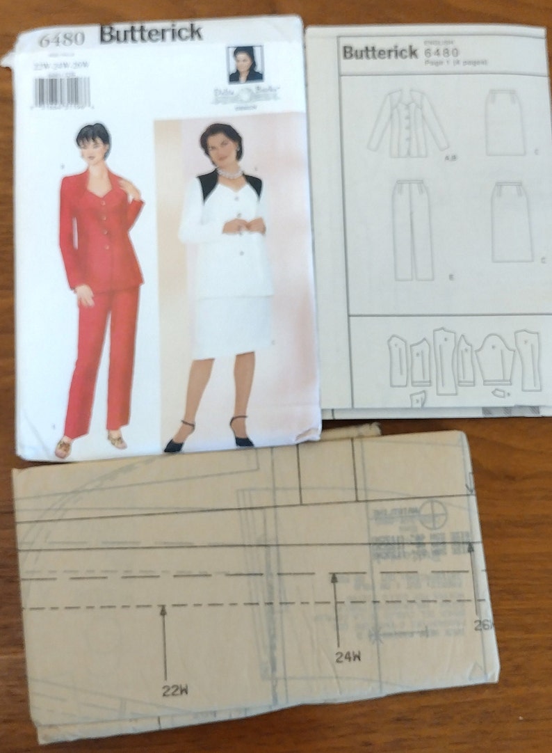 OOP Butterick 6480 Delta Burke Design Jacket, Skirt, Pants Sizes 22W ...