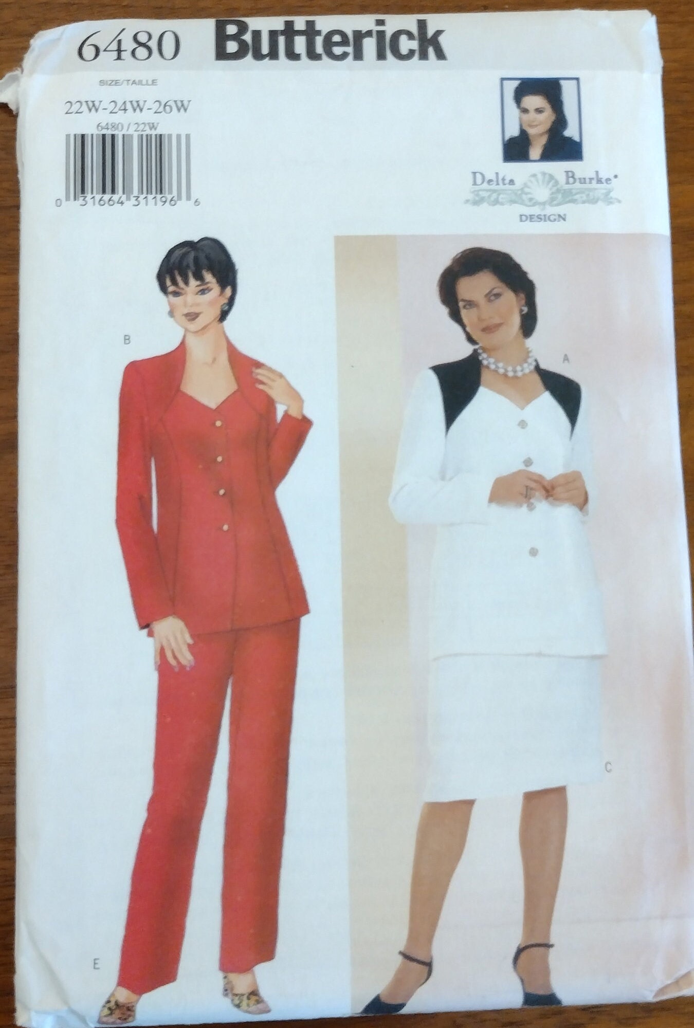OOP Butterick 6480 Delta Burke Design Jacket, Skirt, Pants Sizes 22W ...