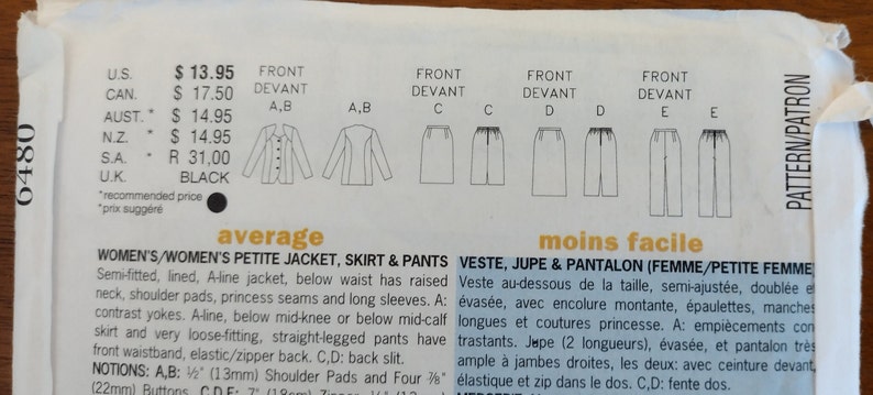 OOP Butterick 6480 Delta Burke Design Jacket, Skirt, Pants Sizes 22W ...