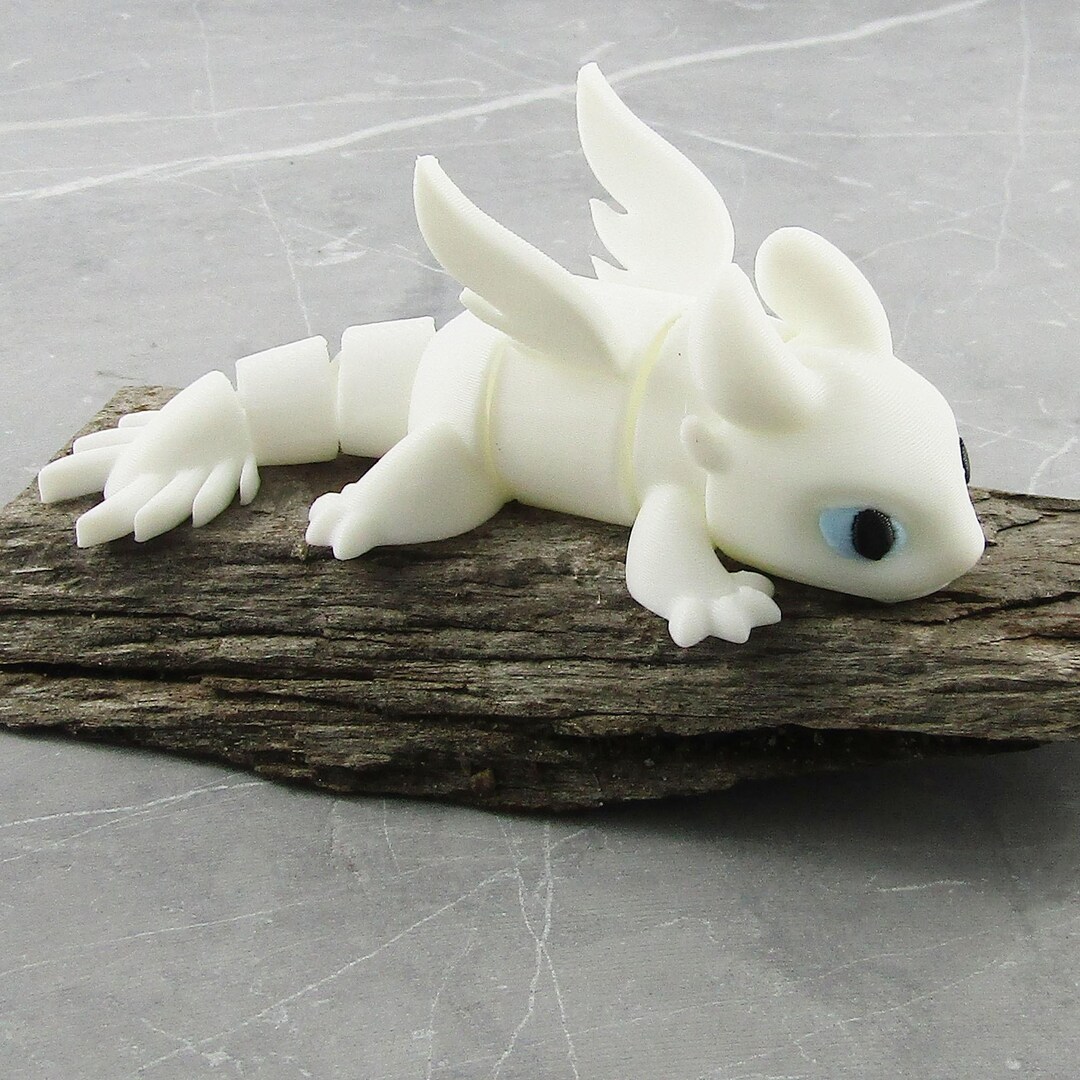 3D Articulated Light Fury White Winged Dragon 90mm Fidget Toy Desk ...