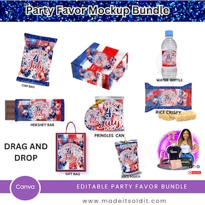 4th of July Party Favor Bundle | Editable Canva Templates (instant ...