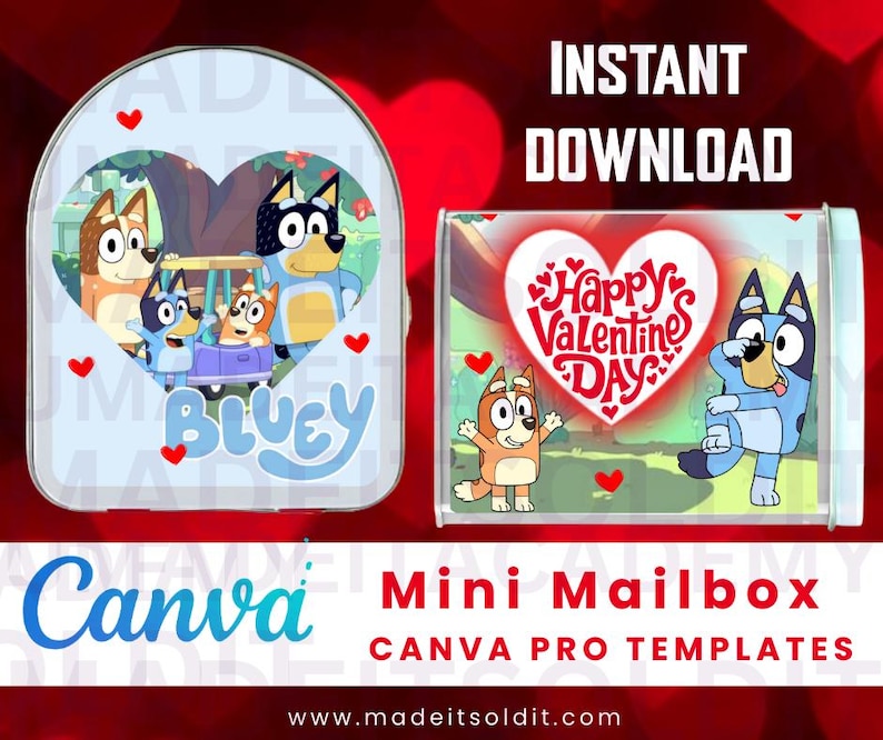 Valentine Day Mini Mailbox Template Editable Canva Template (digital ...