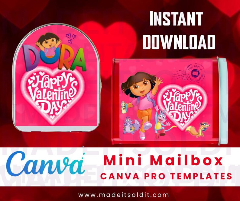 Valentine Day Mini Mailbox Template Editable Canva Template (digital ...