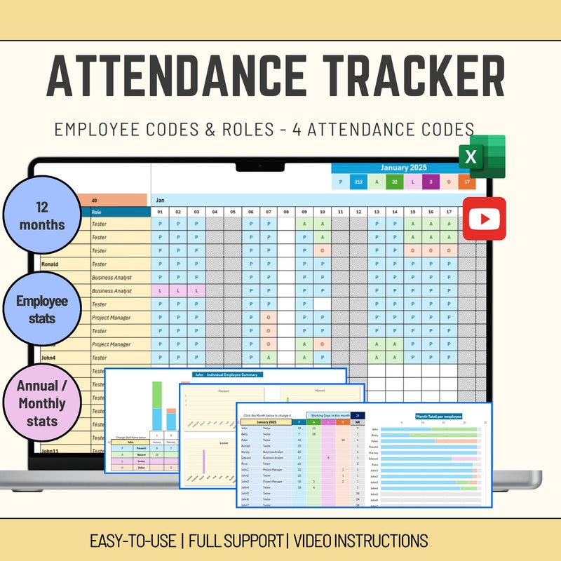 Excel Attendance Tracker - Etsy