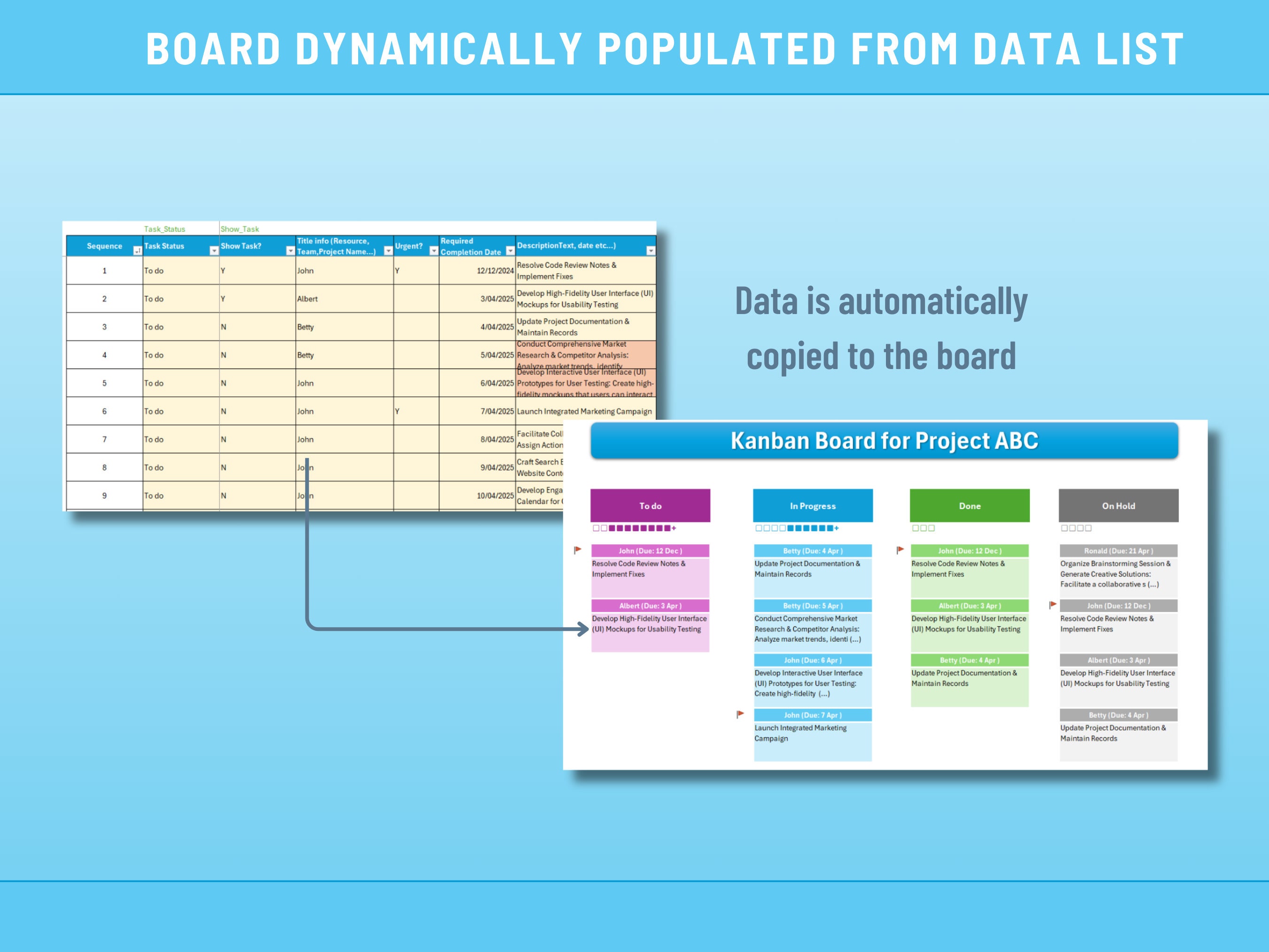 Excel Kanban Board, Task Board, Excel Task List and Tracking, Project ...