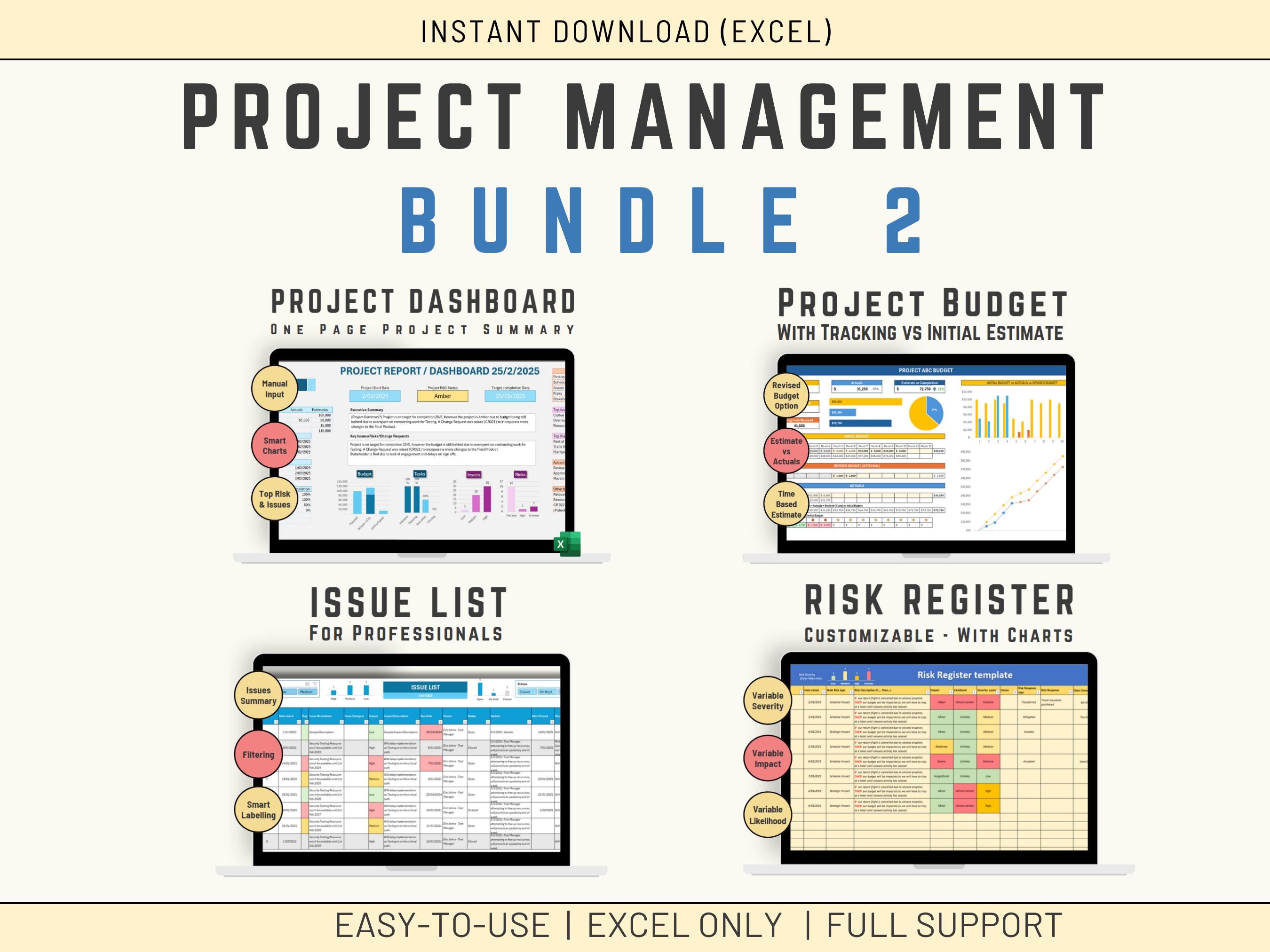 Excel Project Management Templates Bundle Including a Project Report a ...