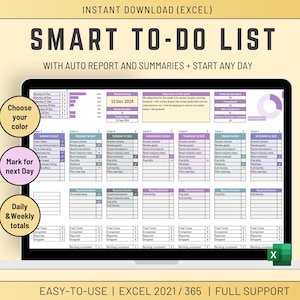 Weekly To-do List With Automated Backlog in Excel | Planner | Weekly Planner Template | Color ...