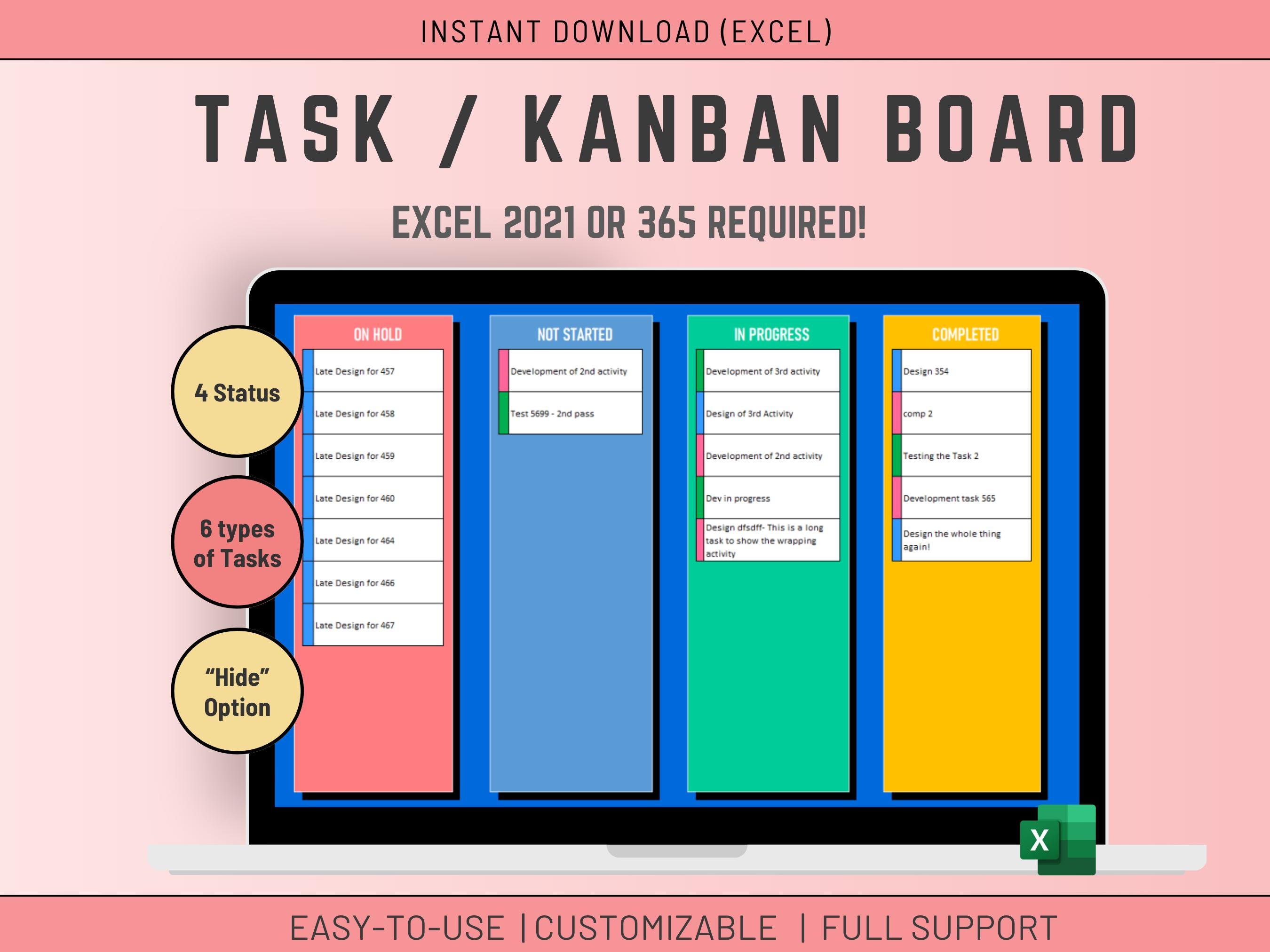 Kanban Board Task List Template Excel 365 Only Agile Development ...