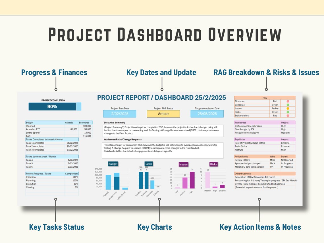 Excel Project Management Pack, Project Status Dashboard, Risk Register and Issue Log - Etsy
