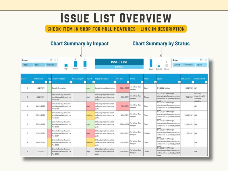Excel Project Management Pack, Project Status Dashboard, Risk Register ...