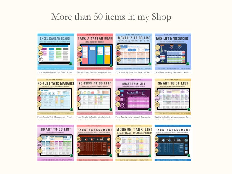 One-page Kanban Task or to Do List Board Excel Template, Download Now ...