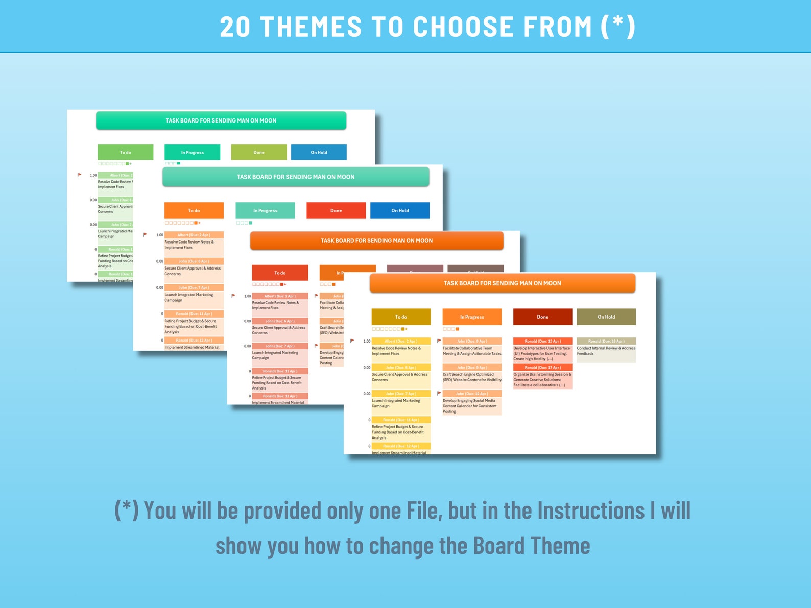 Excel Kanban Board, Task Board, Excel Task List and Tracking, Project ...