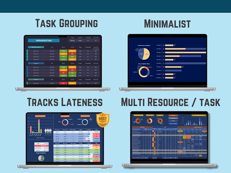 Excel Task List Template Bundle: Project Management & Productivity ...