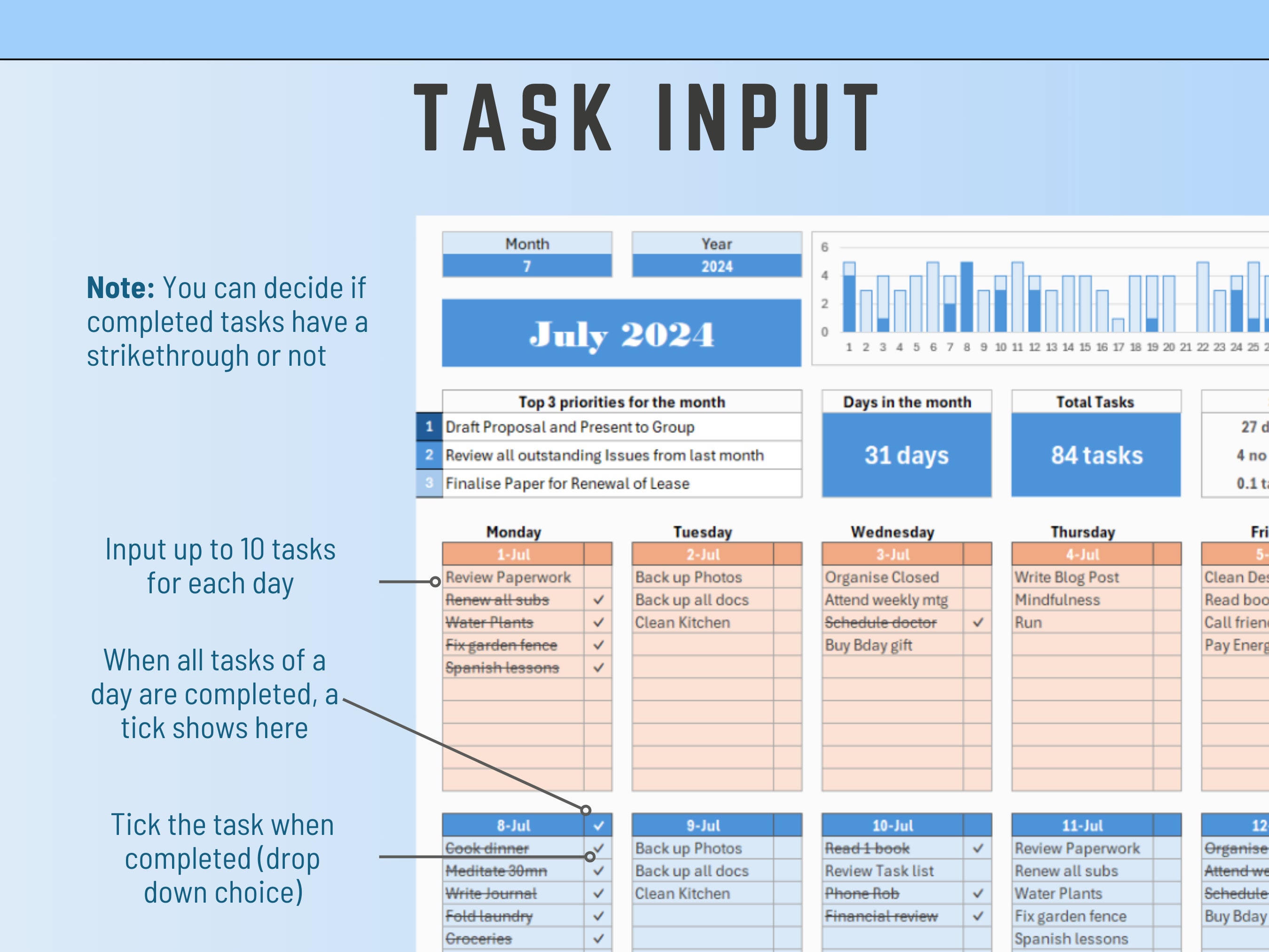 Excel Monthly To-do List, Task List Template, Monthly Planner, Yearly ...