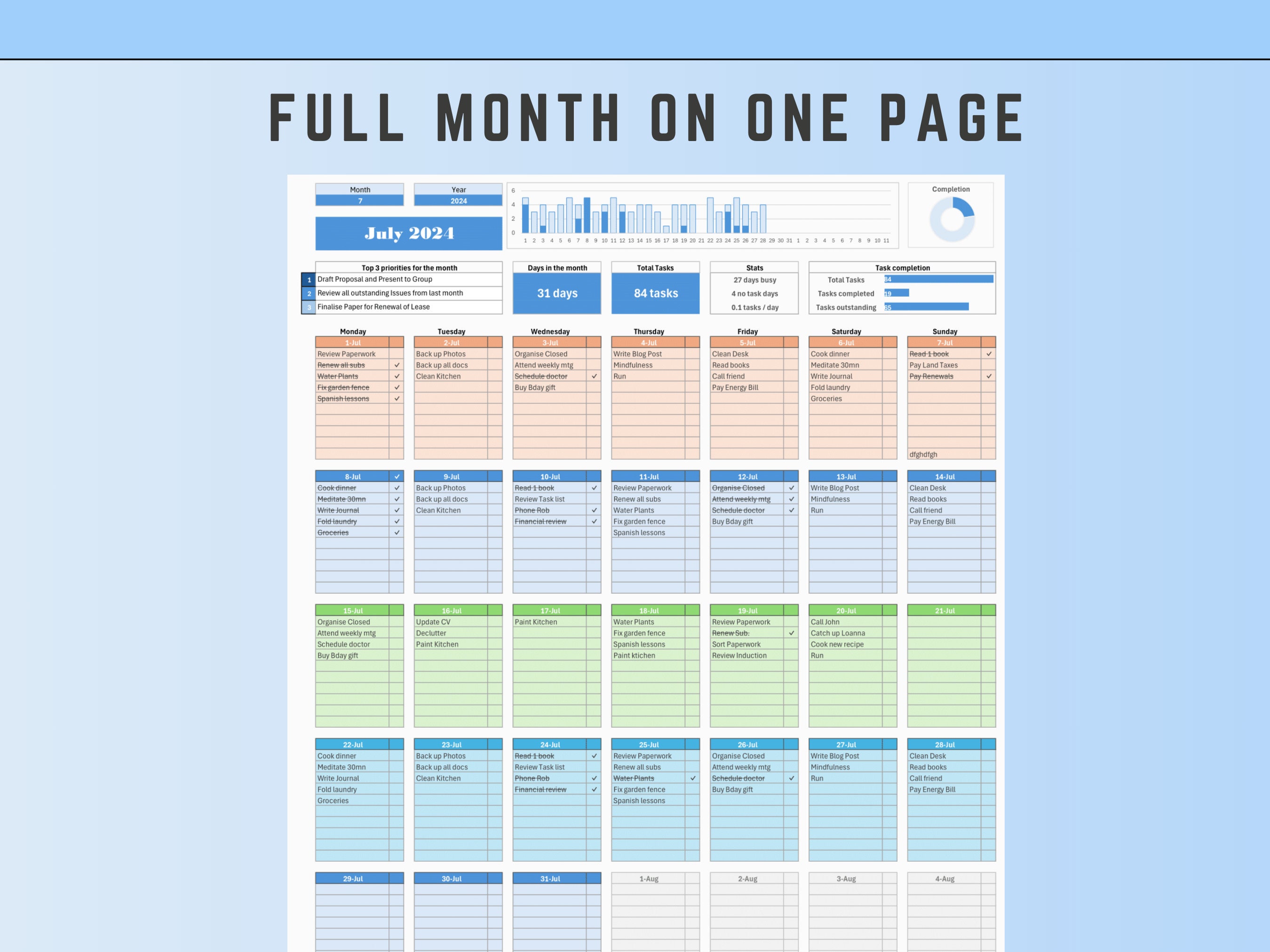 Excel Monthly To-do List, Task List Template, Monthly Planner, Yearly ...