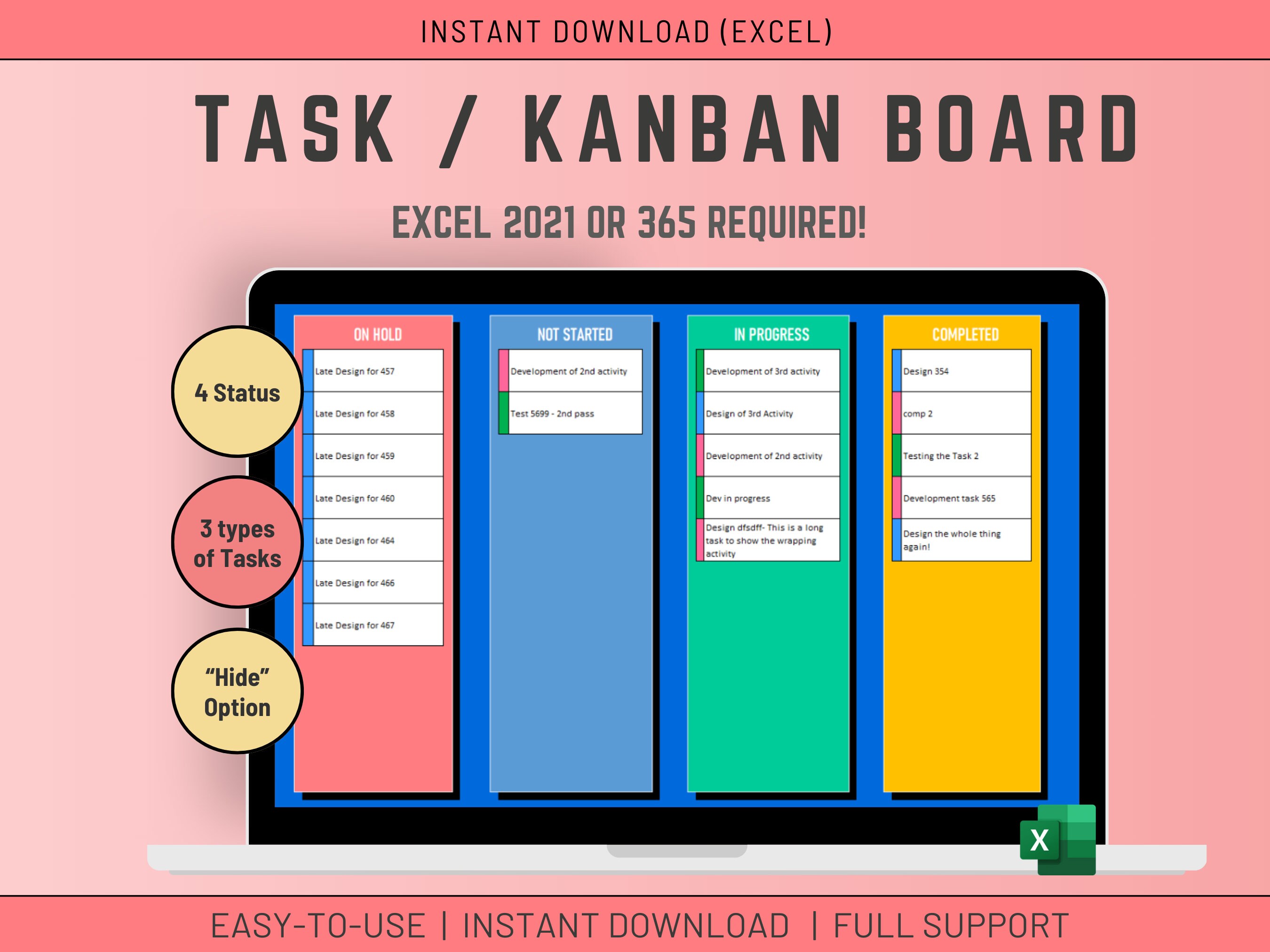 Kanban Board Task List Template Excel 365 Only Agile Development ...