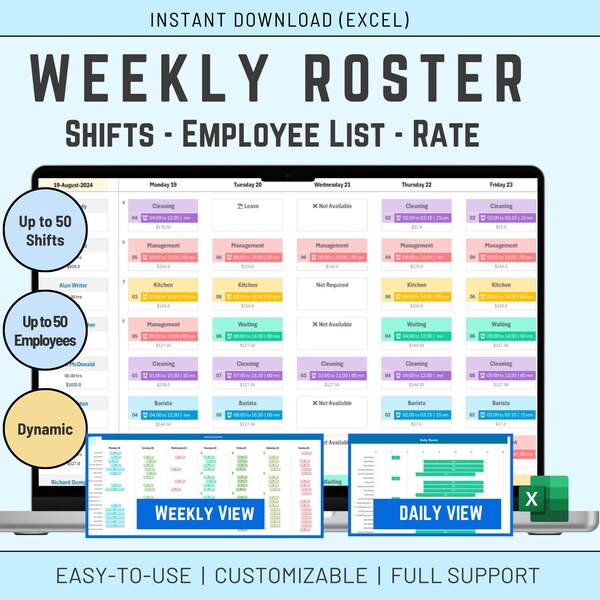 Restaurant Employee Schedule Template - Etsy