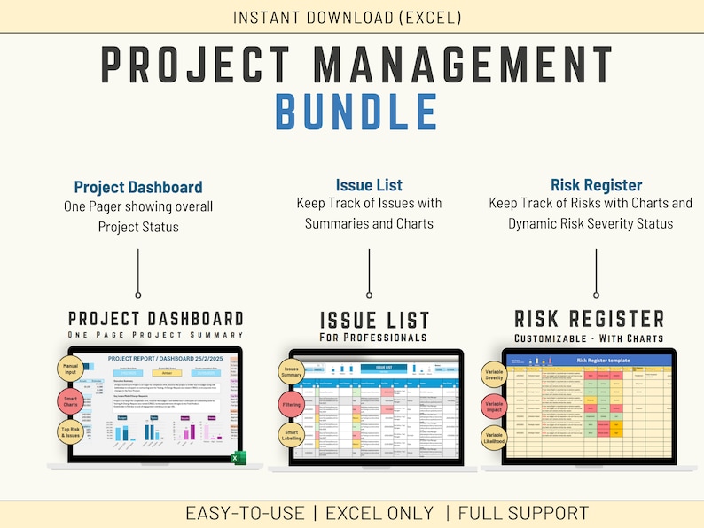 Excel Project Management Pack, Project Status Dashboard, Risk Register and Issue Log - Etsy