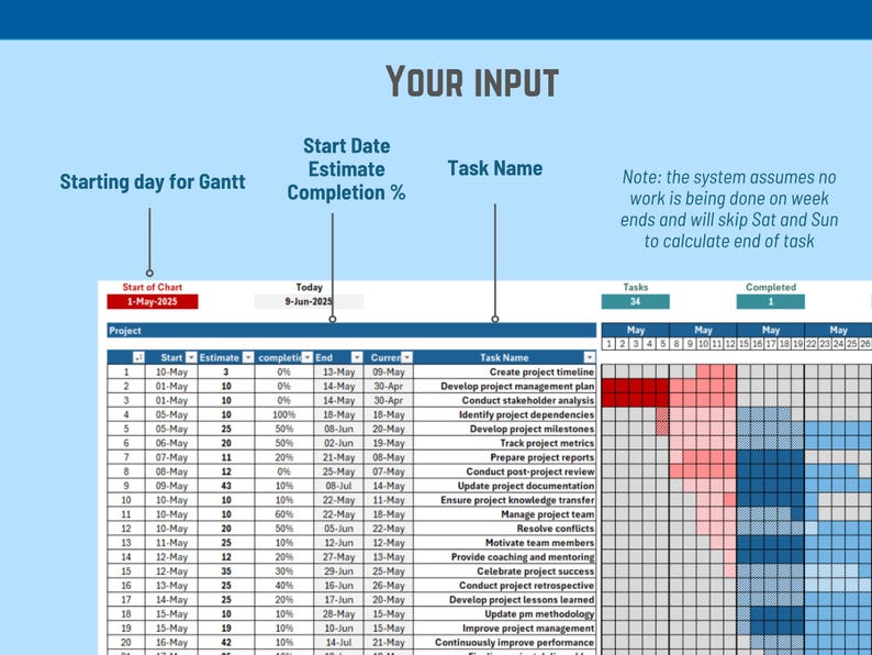 Excel Gantt Chart Timeline Template: Visual Project Tracker (digital ...
