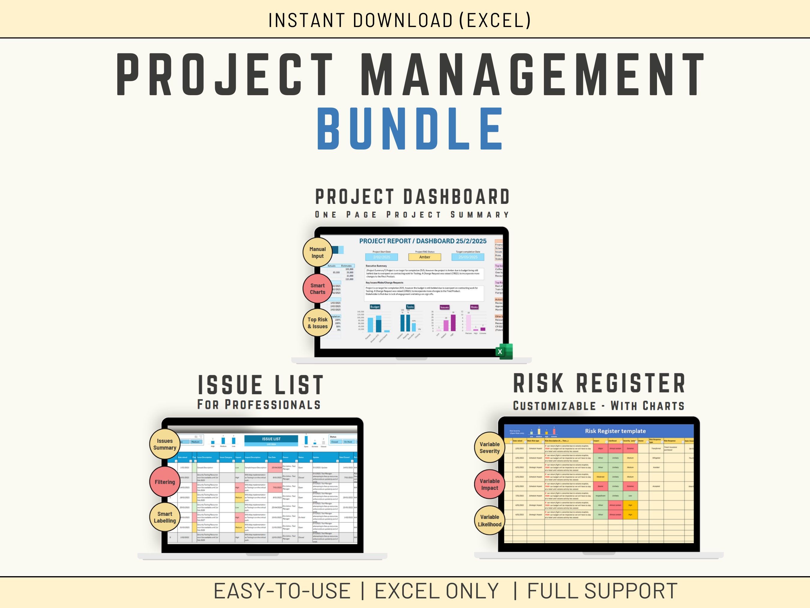 Excel Project Management Pack, Project Status Dashboard, Risk Register and Issue Log - Etsy