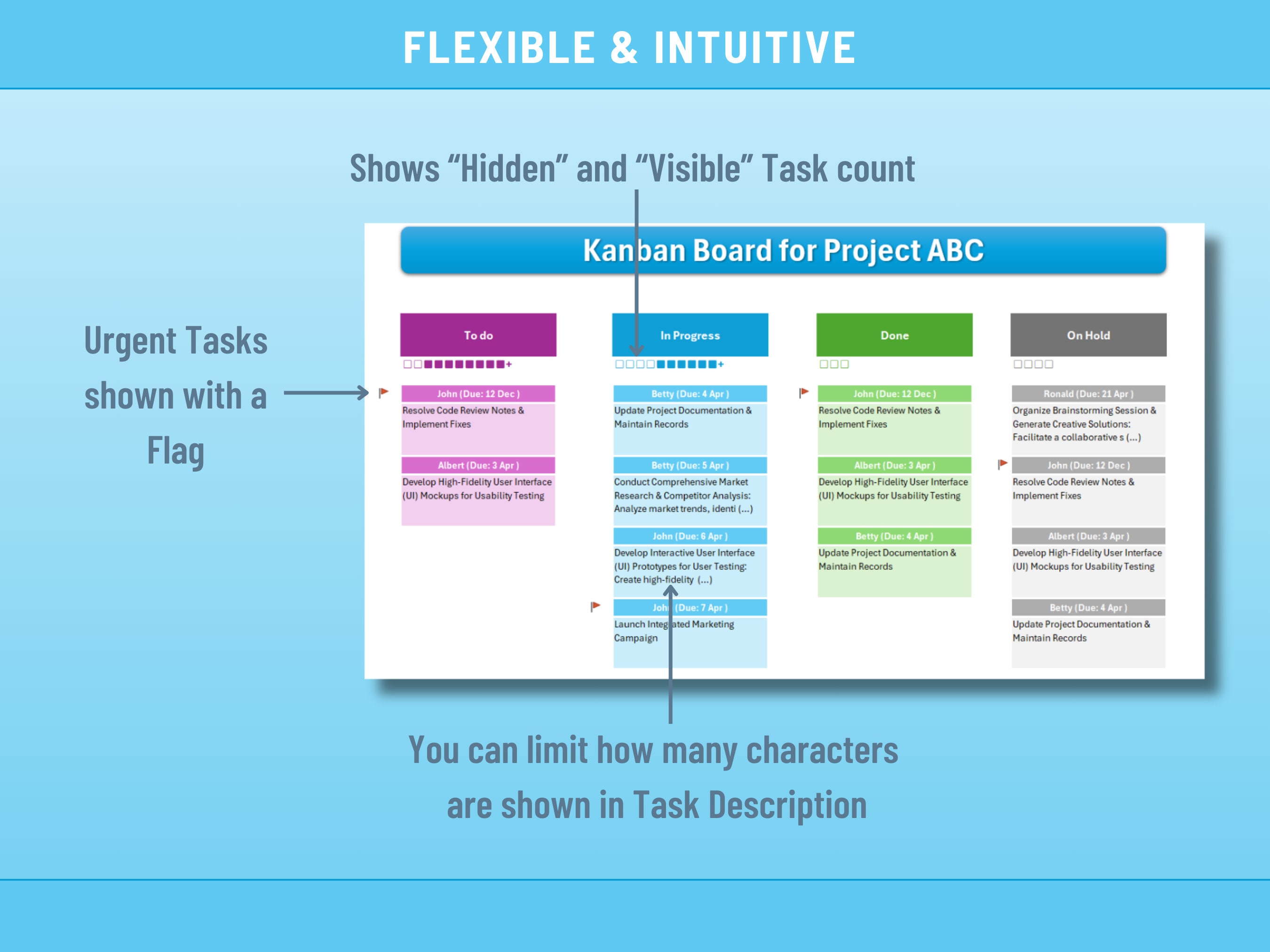 Excel Kanban Board, Task Board, Excel Task List and Tracking, Project ...