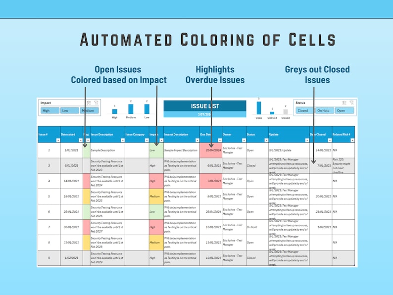 Issue List in Excel | Digital Download | Issue Tracker | Issue Log ...