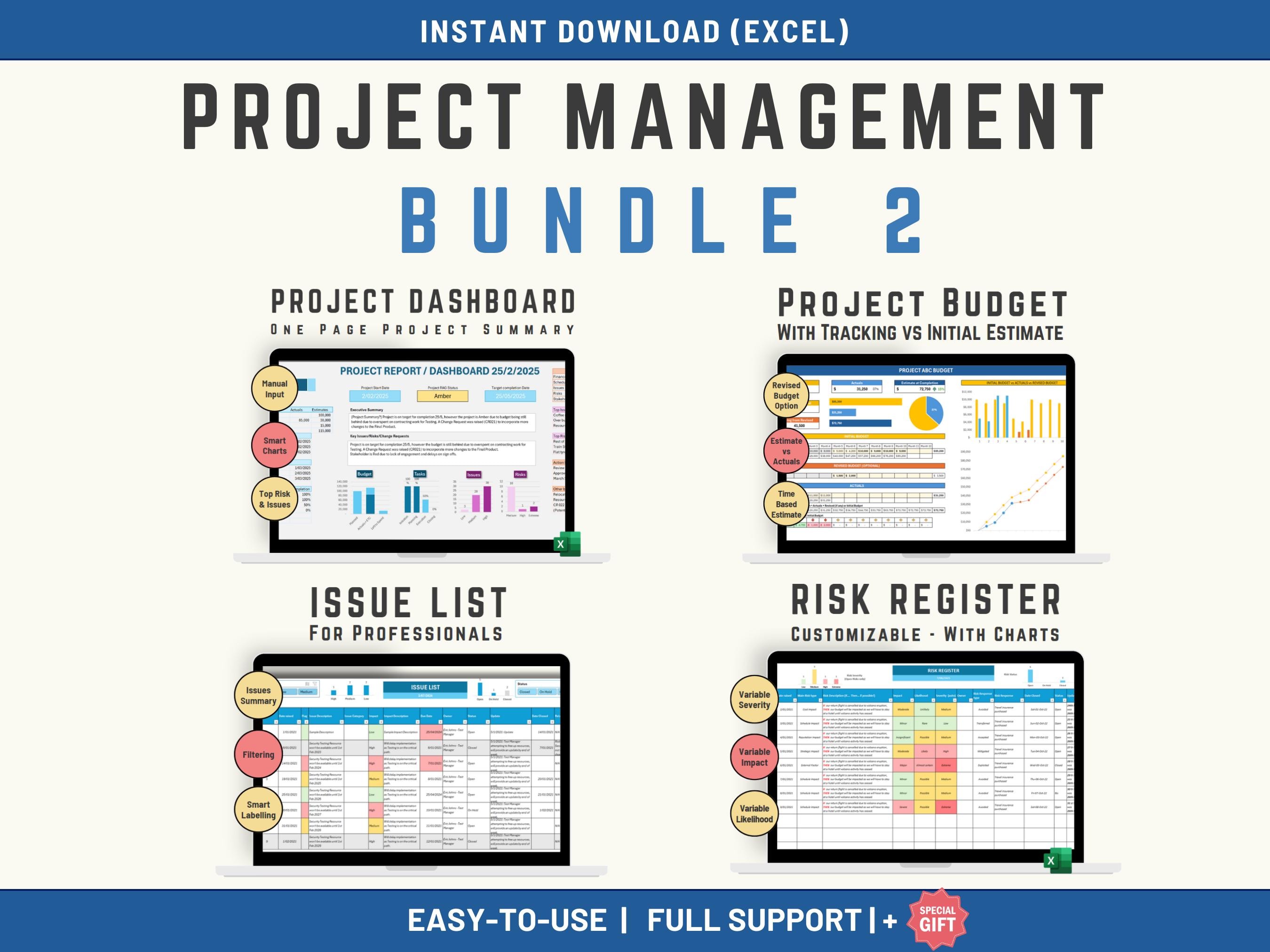 Excel Project Management Templates Bundle: Project Dashboard, Budget ...