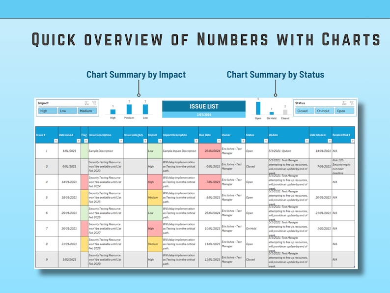 Issue List in Excel | Digital Download | Issue Tracker | Issue Log ...