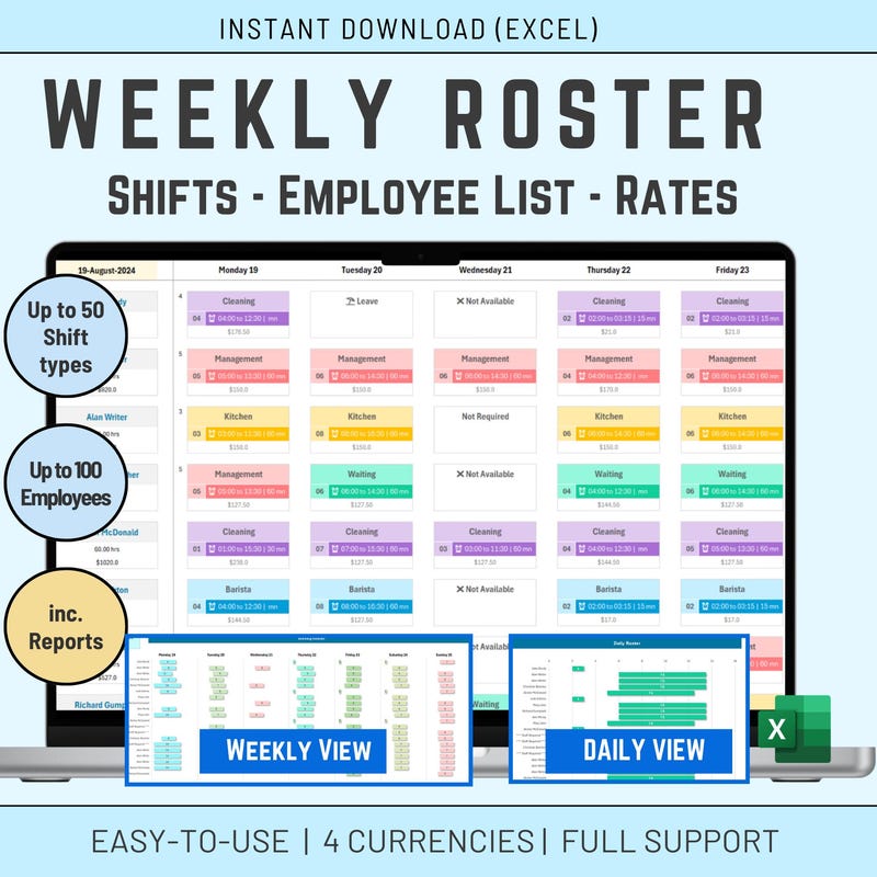 Roster Template Excel - Etsy UK