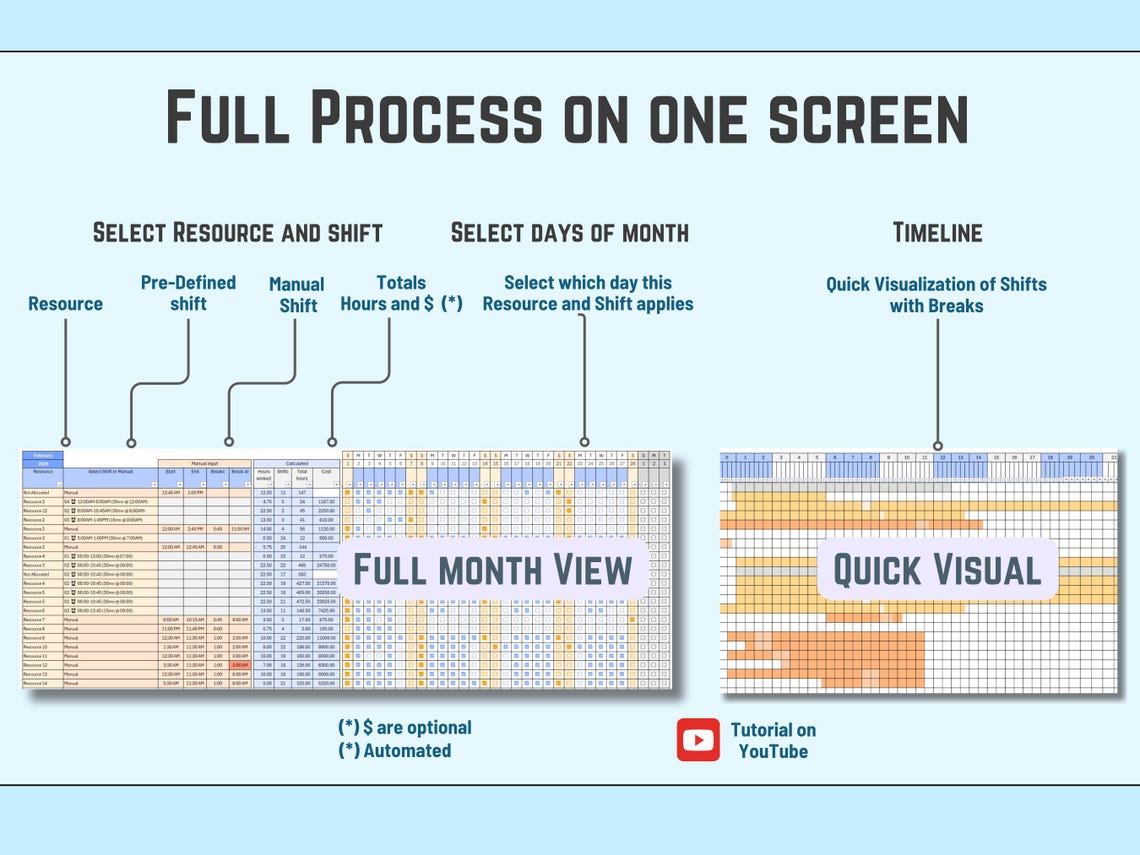 Monthly Excel Roster Template: Employee Shift Schedule (excel 365 ...