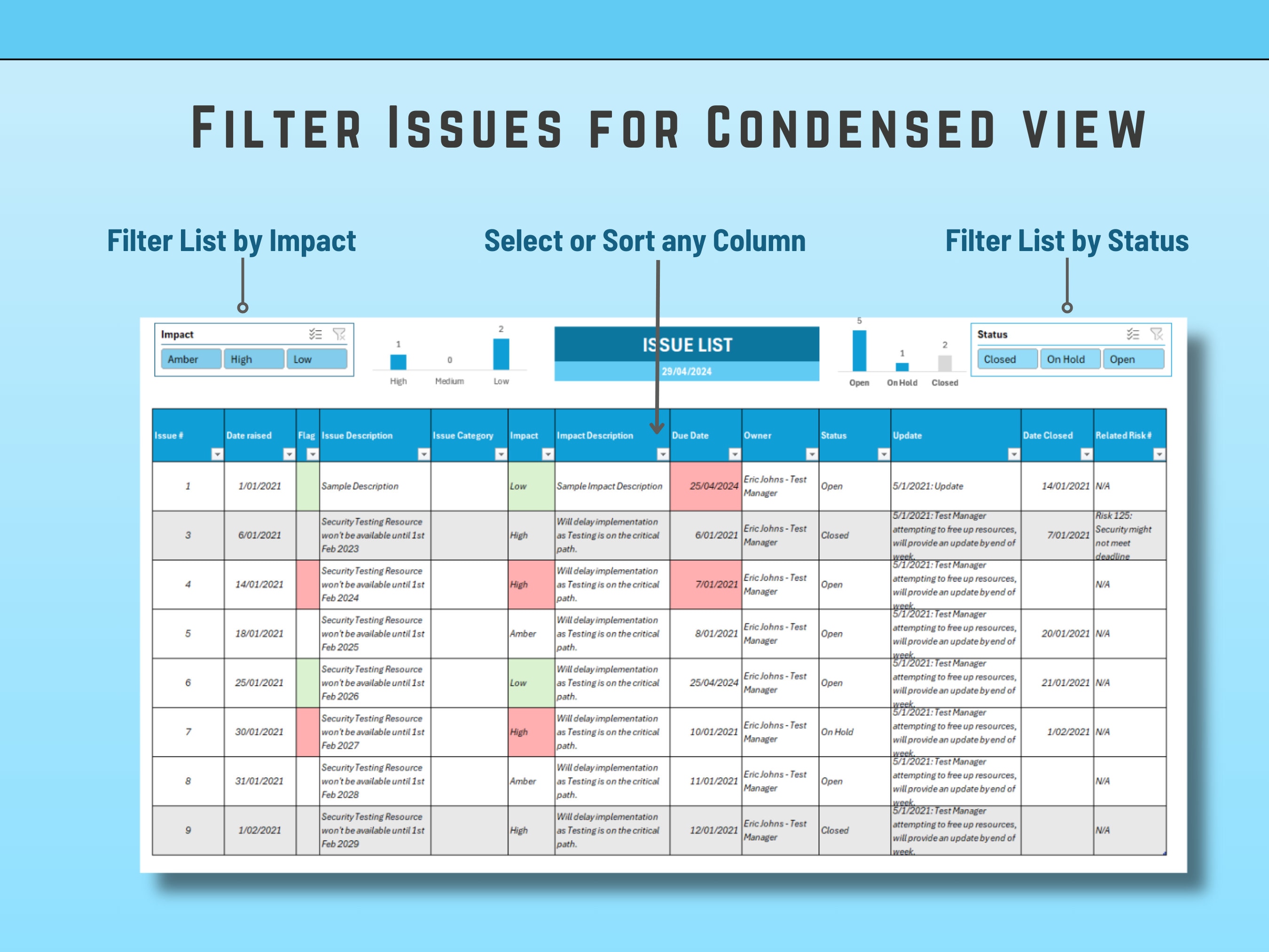 Issue List in Excel | Digital Download | Issue Tracker | Issue Log ...