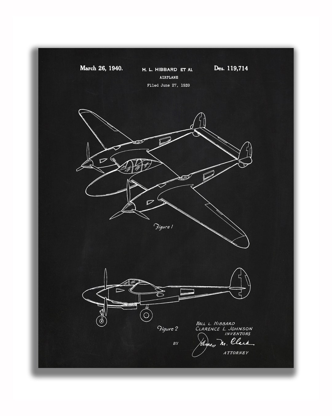 1939 Lockheed XP-49 Aircraft Patent Print, Transportation, Airplane Art ...