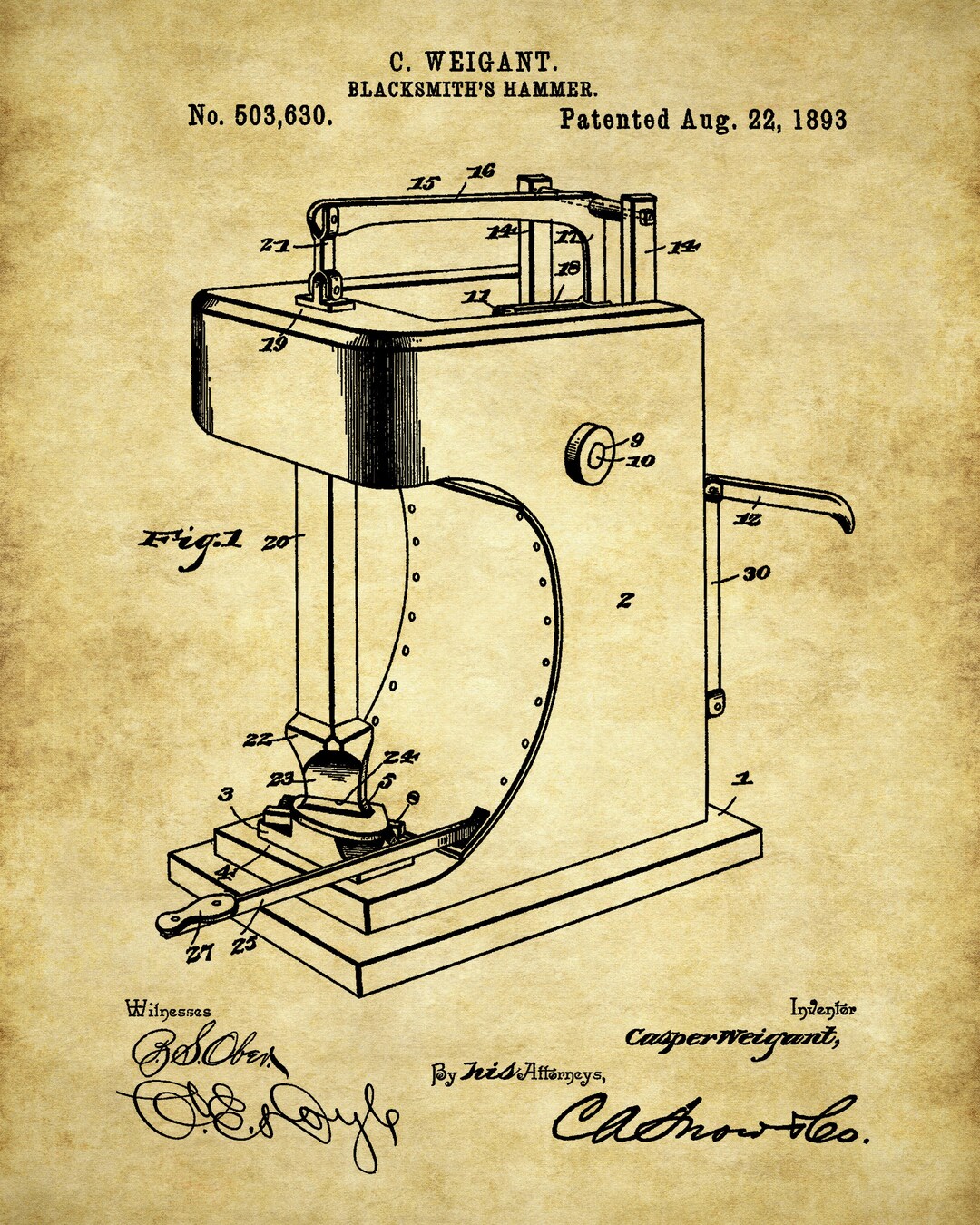 Blacksmiths Hammer Patent Print, Occupational, Blacksmith Art Print Set ...