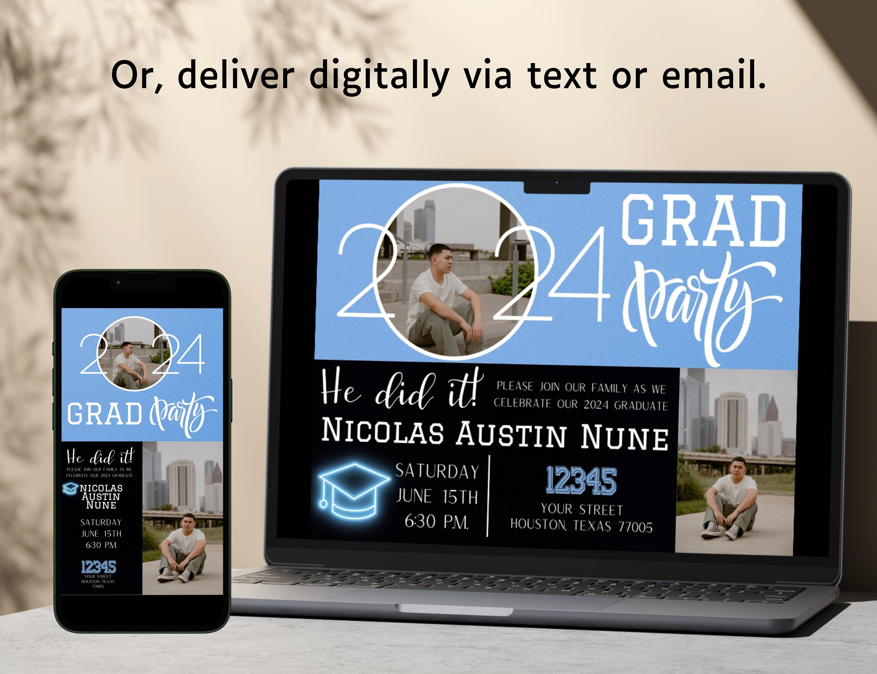 Graduation Invite 2024 Digital Template, Modern Grad Invitation Light ...