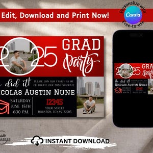 Graduation Invite 2025 Digital Template, Modern Grad 2025 Invitation ...