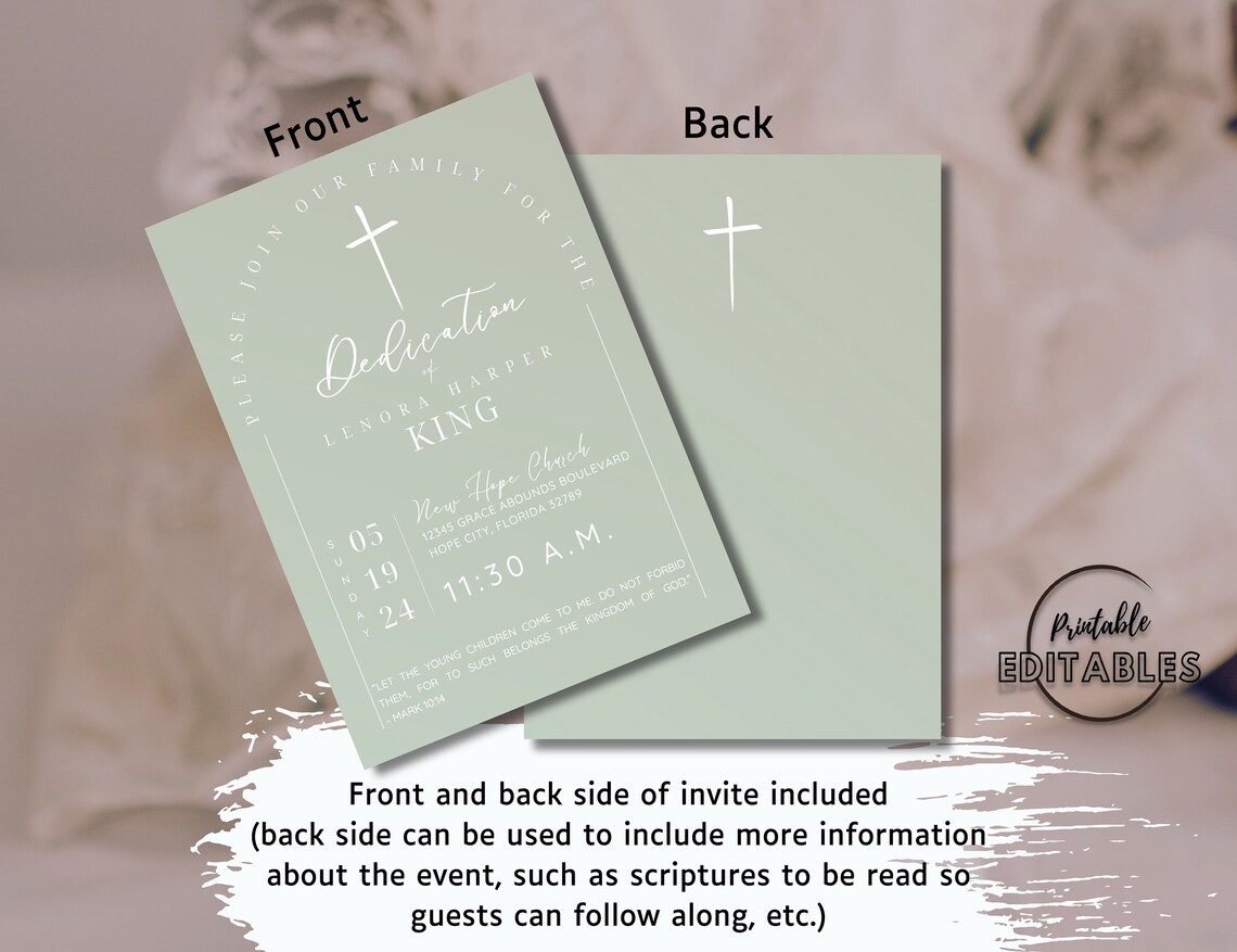 Baby Dedication Invitation Editable - Baby Girl Christening Invite ...