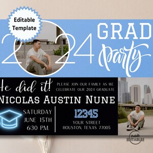 Graduation Invite 2024 Digital Template, Modern Grad Invitation Light ...