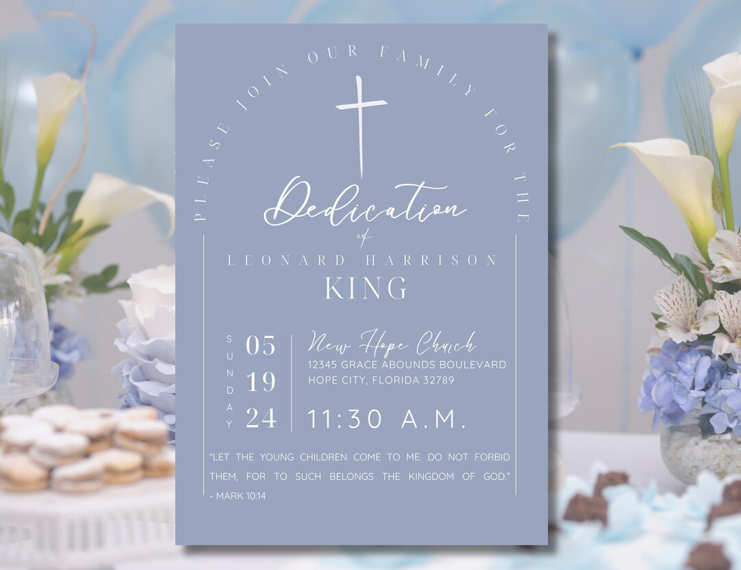 Baby Dedication Invitation Editable - Baby Boy Christening Invite ...
