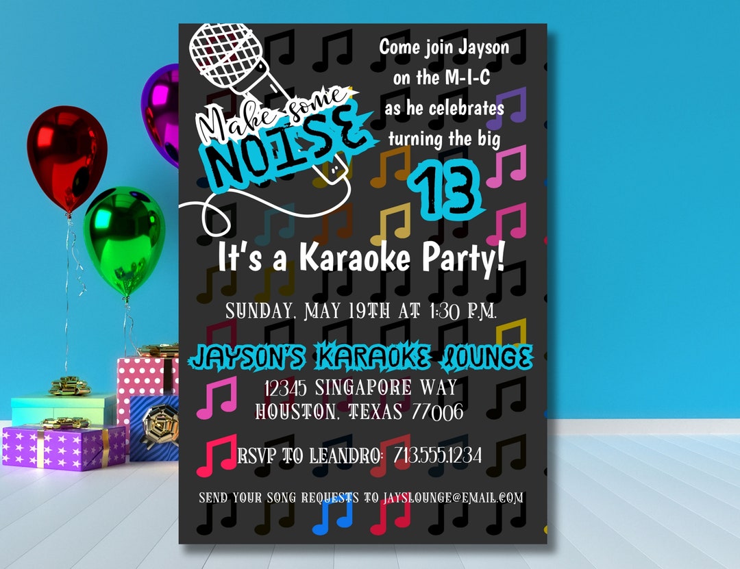 Karaoke Birthday Party Invitation Editable - Karaoke Invite - Karaoke ...