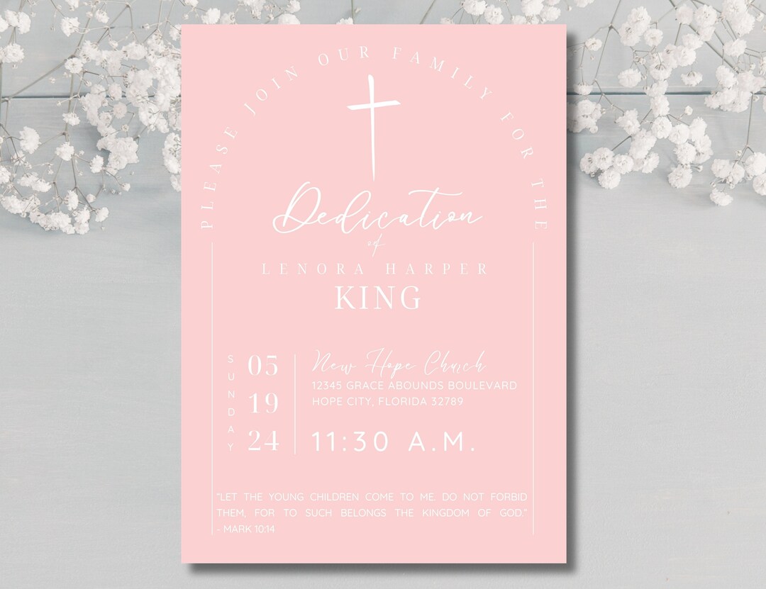 Baby Dedication Invitation Editable - Baby Girl Christening Invite ...