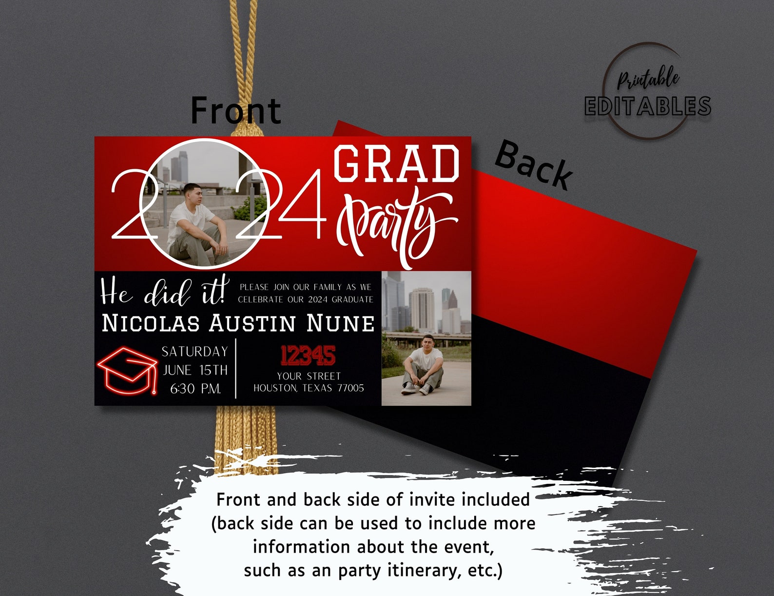 Graduation Invite 2024 Digital Template, Modern Grad Invitation Red ...